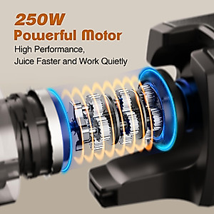 Cold Press Juicer Machines,Fretta Slow Masticating Juicers with 5.3" Large Feed Chute Fit Whole Fruits & Vegetable Easy Clean Self Feeding Juice Extractor,Tritan Material BPA Free 250W,Stainless Steel