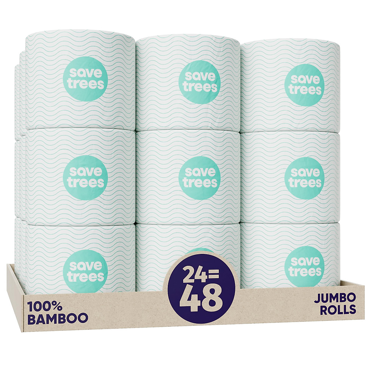 Save Trees Bamboo Toilet Paper -24 Rolls Of Septic Safe Organic Toilet Paper 3-ply, 300 Sheets Per Roll - PFAs Free, FSC Certified, Plastic & Chemical Free - For Home, Boat & RV Use