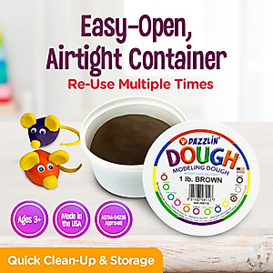 Hygloss Products Dough, Safe & Non-Toxic Modelling Dough for Arts & Crafts, Learn, Unscented, 1lb. Brown