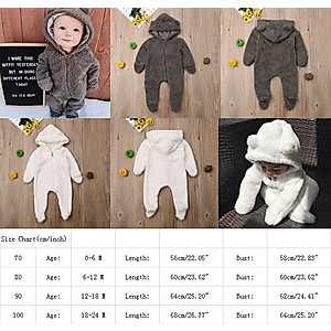 LXXIASHI Newborn Infant Unisex Baby Thicken Fleece Coveralls Romper Hooded Footies Bunting Snowsuit Outfit (Brown, 12-18 Months (New)