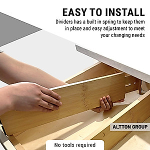 Altton Group 4"" High Drawer Dividers Bamboo Organization Expandable Organizers for Kitchen Bedroom Bathroom Dresser Office 4-pack, natural