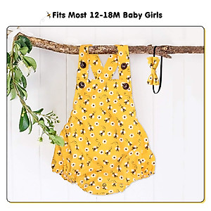Eunikroko Honey Bee Romper with Headband for Baby Girls First Birthday Yellow Bumble Bee Outfit for First Bee-Day Cake Smash Photoshoots Supplies