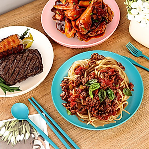 Straw Dinnerware Set - 54 Pcs Unbreakable Dish Set, Reusable Straw Plates and Bowls Sets Outdoor Camping Dishes Service for 6, Microwave and Dishwasher Safe (Multicolor)