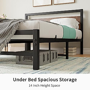 FOUBAM Full Bed Frame with Wood Headboard,Heavy Duty Platform Bed Frames with Storage No Box Spring Needed,Reinforced Steel Square Pipe Mattress Foundation Noise Free,Black and Rustic Brown