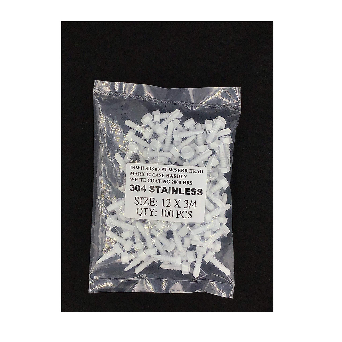 #12 x 3/4" White Hex Washer Head Self Drill Screws 304 Stainless Steel (100 pcs)