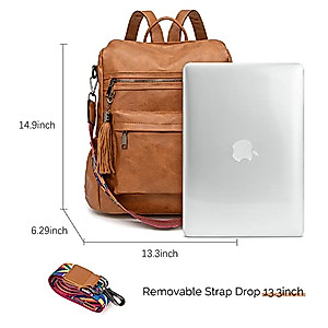 CHERUTY Backpack Purse for Women, Fashion PU Leather Backpack, Designer Backpack Shoulder Bag with Multifunctional Pockets(Tan)