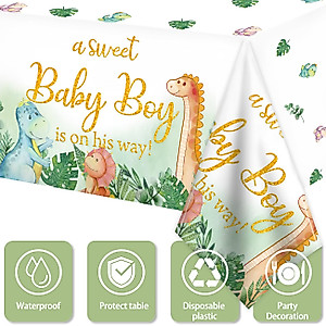 Dinosaur Baby Shower Decorations Tablecloth for Boy - Dino Baby Shower Party Supplies Disposable Waterproof Plastic Table Cover, Dinosaur Theme Baby Boy Table Cloth Decorations 3 Pack (43in x 70in)