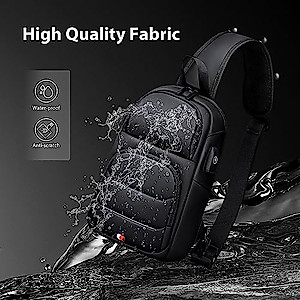 Fenree.geer Crossbody Sling Bag for Men Women, Anti-Theft Lightweight Small Backpack Shoulder Bag, Waterproof Men's Chest Bag for Travel Hiking Walking Biking Cycling USB Port, Black Casual Daypack