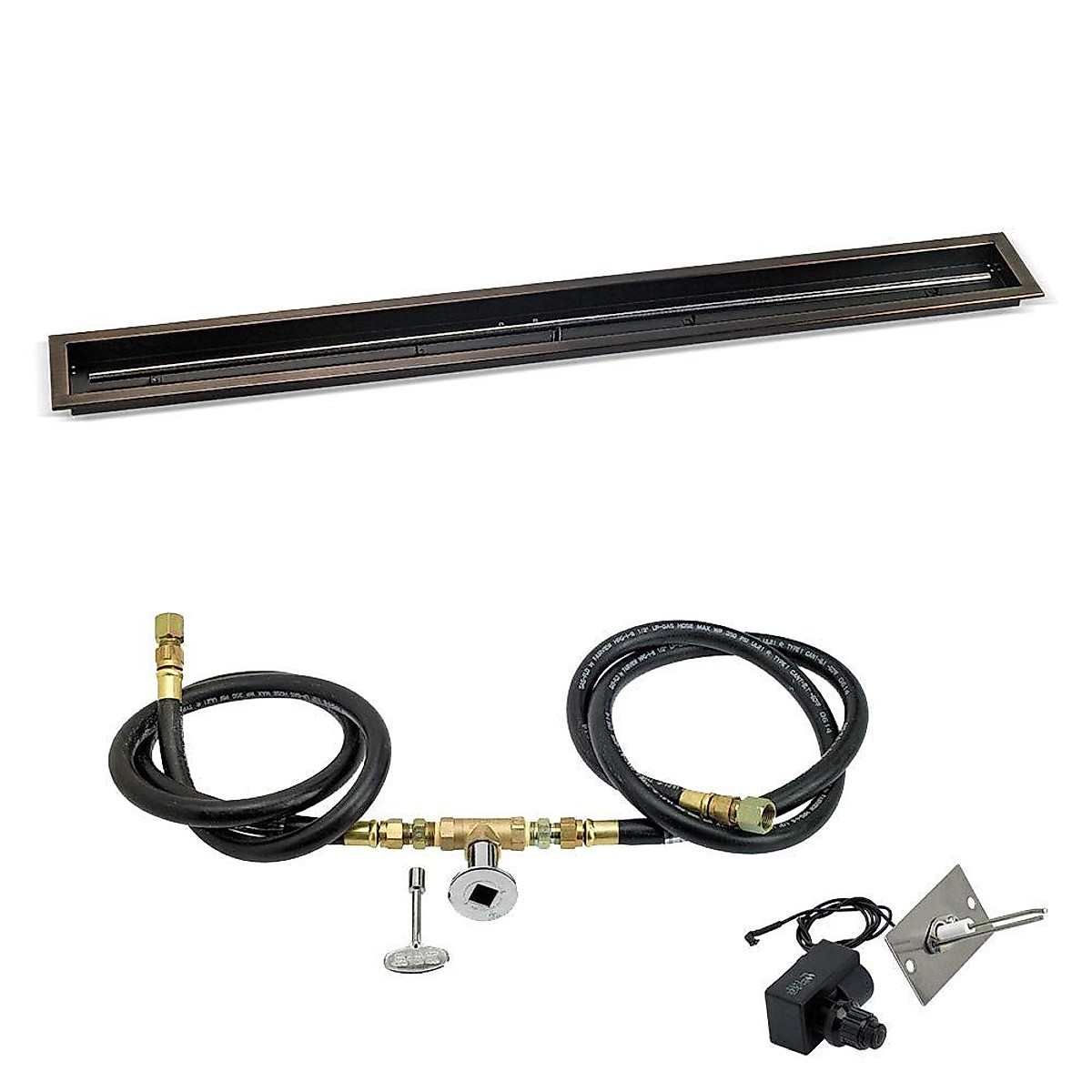 72"x 6" Linear Channel Oil Rubbed Bronze Drop-in Pan with Spark Ignition Kit - Natural Gas
