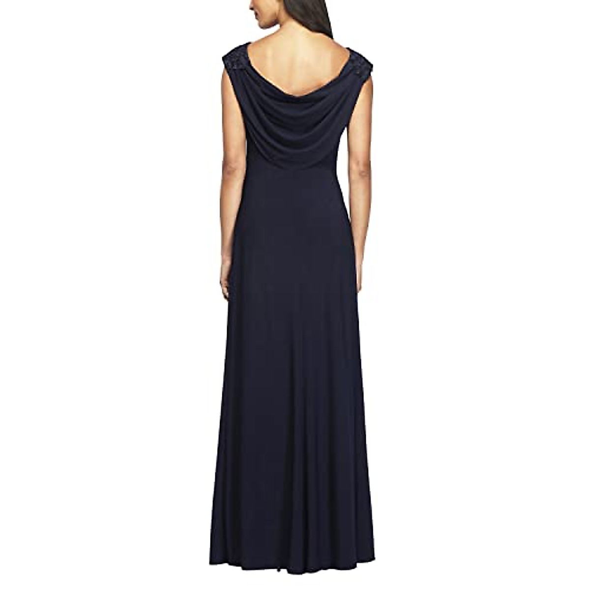 Alex Evenings Women's Long Cowl Back Dress (Petite and Regular), Navy, 14