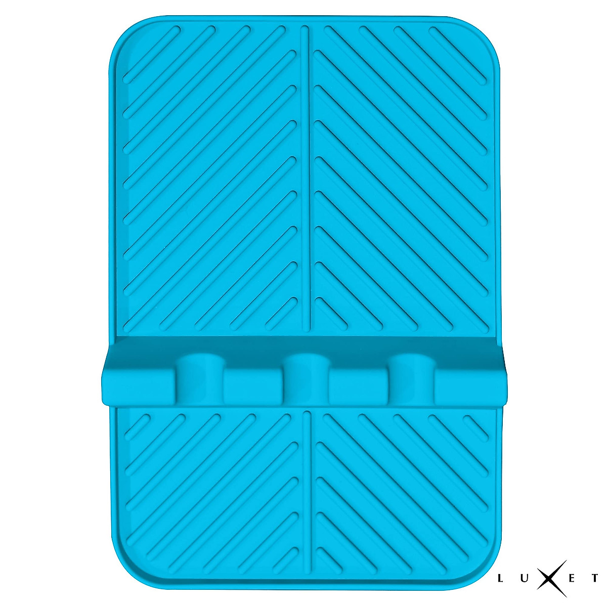 Luxet Updated Spoon Rest for Kitchen Counter, Heat-Resistant Silicone Utensil Rest for Countertop with Drip Pad,Non-Slip Spoon Holder for Stove Top Kitchen and Grill Utensil Holder Lid BPA-Free (Blue)