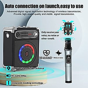 JAUYXIAN Bluetooth Speaker with Two Wireless Microphones, Outdoor Speaker with Subwoofer/Tweeter, Portable PA Speaker System with Remote Control, Discol Lights, FM, REC for Home, Party
