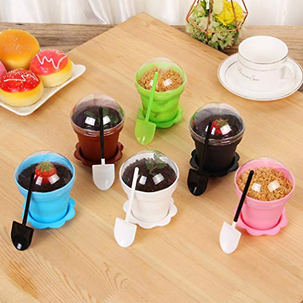 GANAZONO Mini Dessert Cups 20pcs Ice Cream Dessert Cup Flower Pot Cups Mousse Cake Cups Salad Cup Dessert Bowls Snack Bowls Container with Lids Spoons for Party Wedding White Mini Dessert Cup