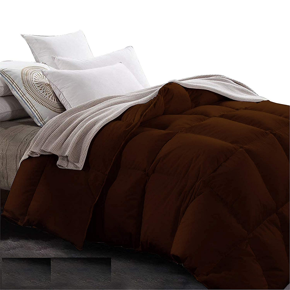 AHJ Beddings 600 Thread Count Twin-XL Size 5 Piece Comforter Set with 27 inch Deep Pocket Sheet Set and 500GSM Comforter, 100% Egyptian Cotton - Chocolate Solid