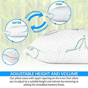 2 Pack King Size Rayon Derived from Bamboo Pillow, Cooling Shredded Memory Foam Bed Pillows Sets for Back, Stomach, Side Sleepers, Adjustable to Soft / Firm, Washable Cover, King (Pack of 2)