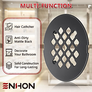 Enhon 2 Pack 4-1/4 Snap in Shower Drain Cover, Round Shower Strainer Drain Grid, Bathroom Shower Drain Grate Cap Replacement for Hair Catcher, Matte Black, Stainless Steel