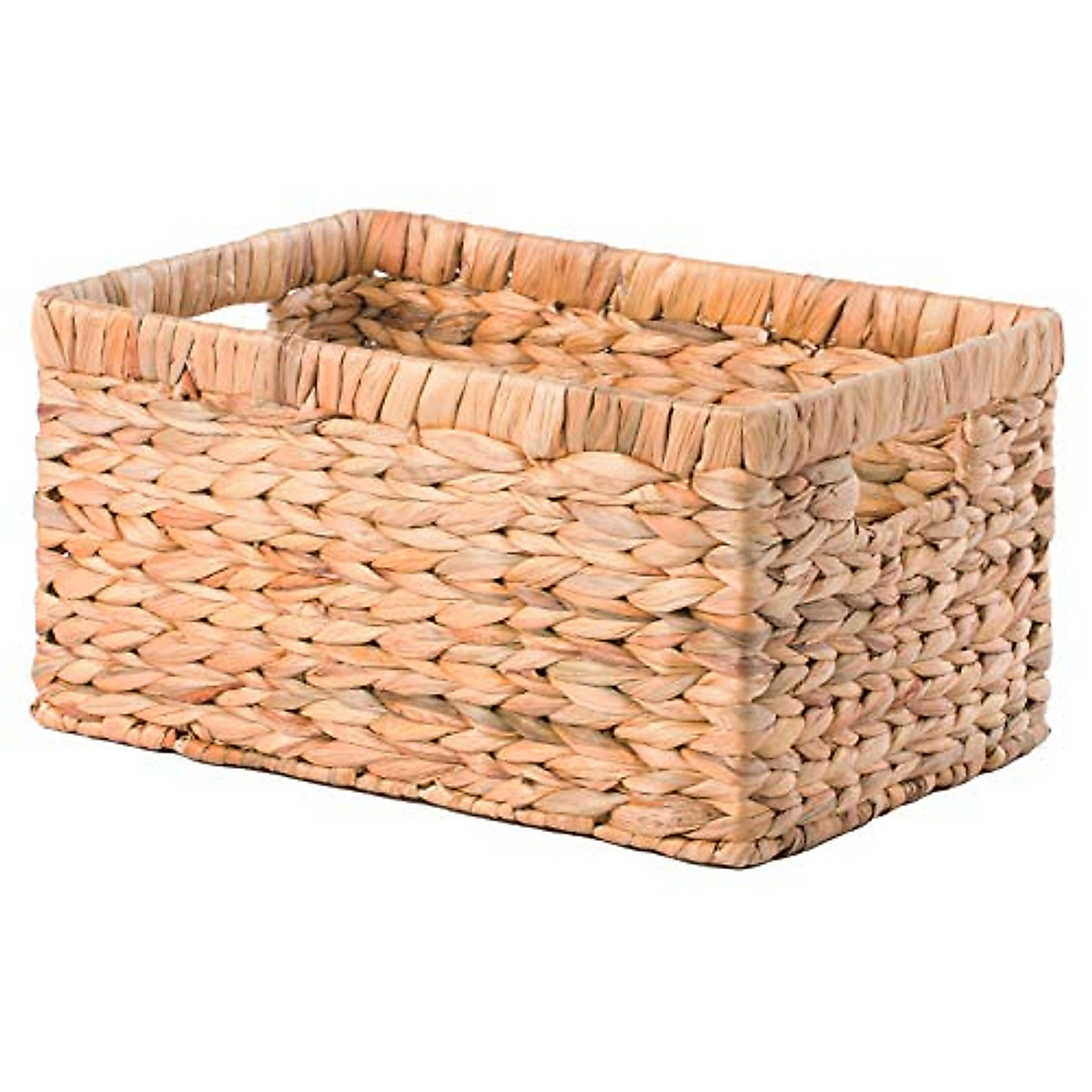Natural Woven Water Hyacinth Wicker Rectangular Storage Bin Basket with Handles, Medium