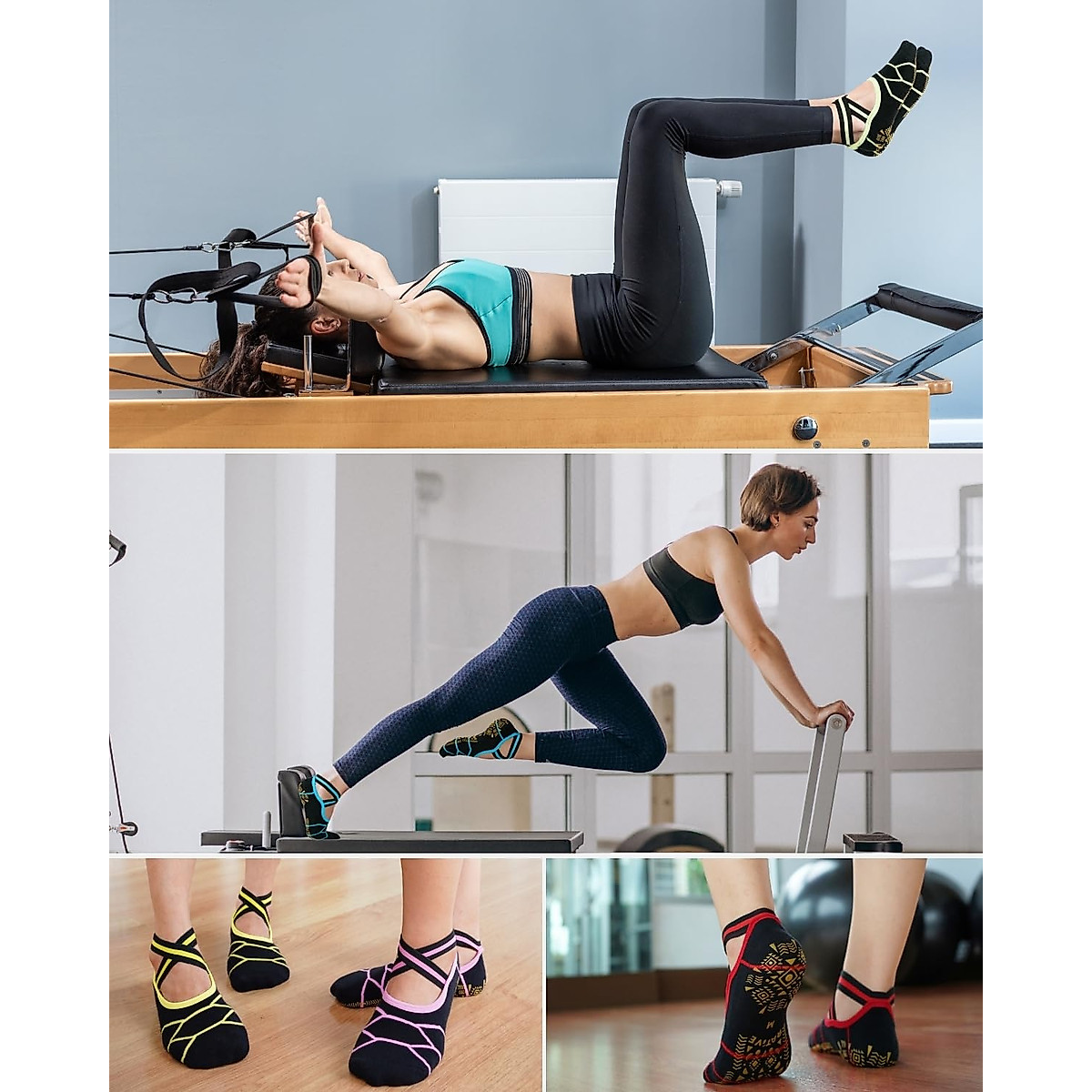 RATIVE X-Cross Anti Slip Non Skid Barre Yoga Pilates Hospital Socks with grips for Adults Men Women (Small, 5-pairs/Line)