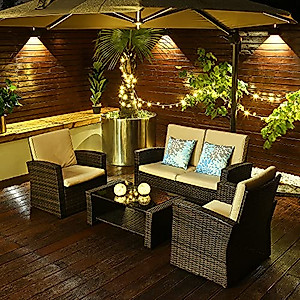 YITAHOME 5 Piece Patio Furniture Sets, All-Weather Outdoor Patio Conversation Set, PE Rattan Wicker Small Sectional Patio Sofa Set with Table, Brown