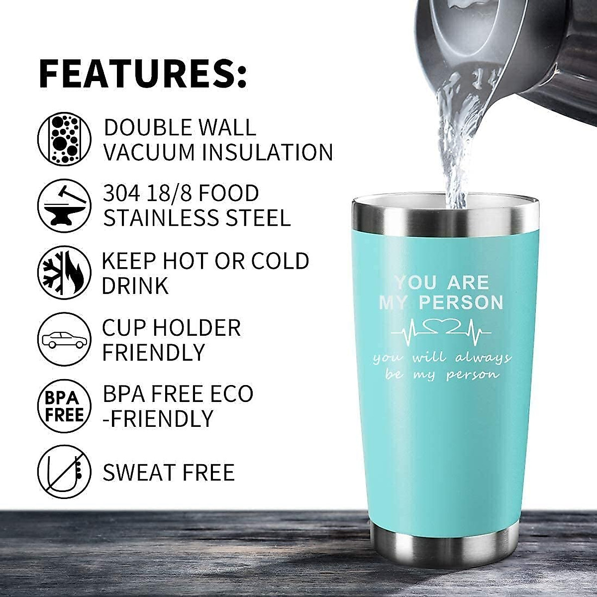 ATHAND Greys Anatomy Stainless Steel Tumbler with Straw Lid 20oz - You Are My Person Green Vacuum Insulated Tumbler Coffee Cup Double Wall Travel Mug Valentines Bday Gifts for Friends,1 Pcs