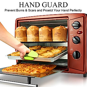 DanziX Oven Rack Shields, 4 Pack Silicone Oven Shelf Rack Guard Protector (Black) + 2 Mini Mitts (Green), 100% Certified BPA Free, Heat Resistant, Protect Against Burns and Scars