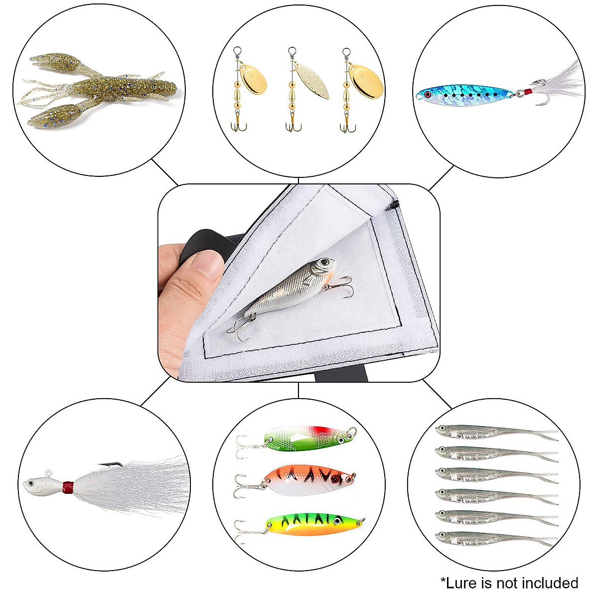 Dr.Fish 3 pack Fishing Lure Wraps Fishing Hook Rod Protectors Lures Cover Thick Soft Padded Saltwater/UV Resistant Medium Size for Minnow Crankbait Popper Spinnerbait