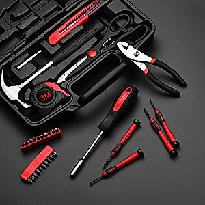 39-Piece Household Tools Kit - Small Basic Home Tool Set with Plastic Toolbox - Great for College Students, Household Use & More