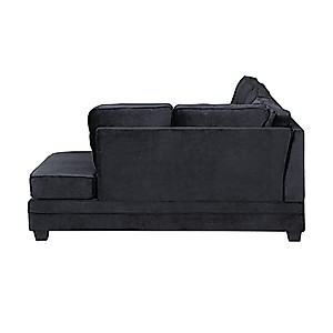 OMNIOF Modern Velvety Upholstered Sofa Couch with Scrolled Arm for Surviving Room Space, Reversible Sectioned Sofa (Color : Preto)