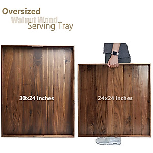 MAGIGO 30 x 24 Inches Extra Large Rectangle Black Walnut Wood Ottoman Tray with Handles, Serve Tea, Coffee Classic Wooden Decorative Serving Tray