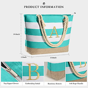 YOOLIFE Monogram Beach Tote Bag for Women - Personalized Beach Bag Canvas Tote Bag Waterproof Bag, Gifts for Friends Female Mom Teacher Birthday Bridesmaid Customized Gifts Idea Christmas Gifts J
