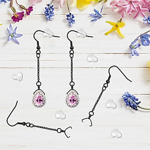 20pcs Stainless Steel French Earring Hooks Hypoallergenic Earring Fish Hooks with Beaded Chains Pinch Bail Clasps and 20pcs Clear Earring Backs for DIY Crafts Jewelry Making, Black