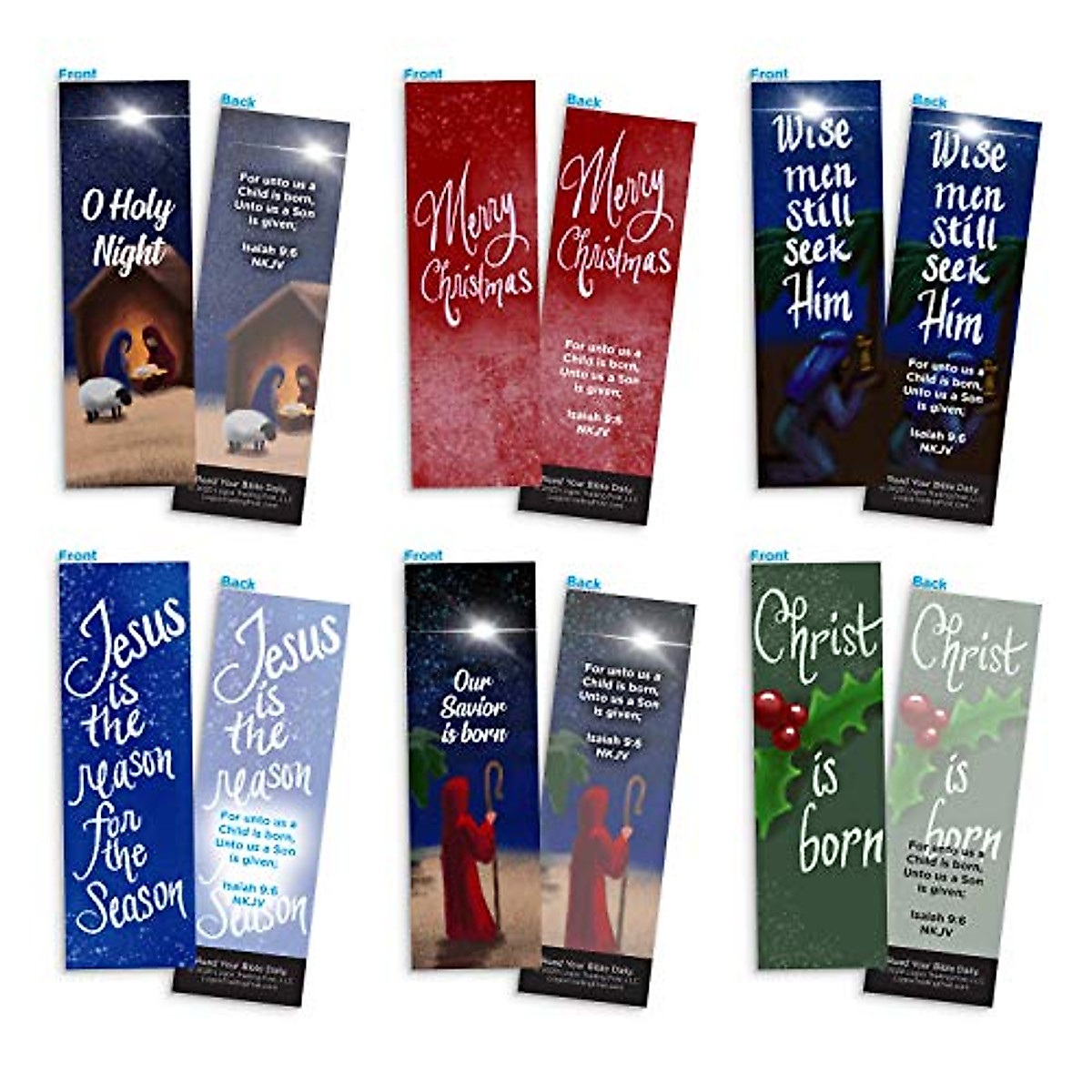 Religious Christmas Bookmarks, Christian Holiday Bookmark Greeting Cards Assortment Set, 6 Designs, 42 Total Cards, Scripture Card Bookmark Variety Pack