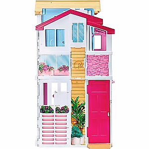 Barbie Doll House, 3-Story Townhouse with 4 Rooms & Rooftop Lounge, Furniture & Accessories Including Swinging Chair (Amazon Exclusive)