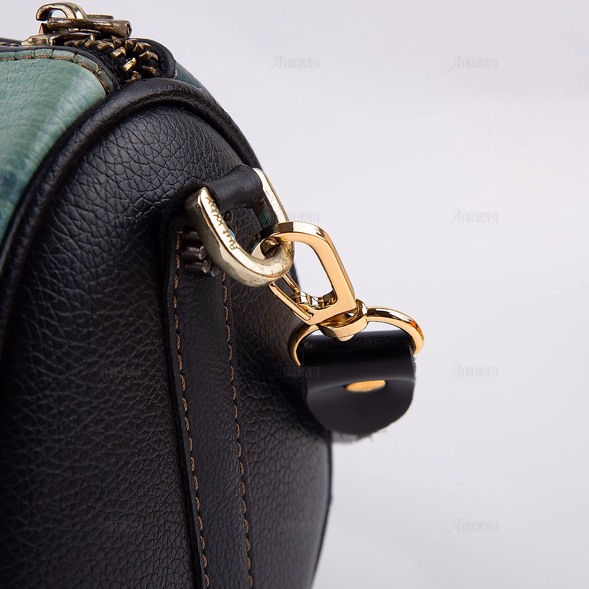 AUEAR, Leather Replacement Handles Purses Straps Black Handbag Strap with Gold Lobster Buckles for Small Handmade Straw Bag (15.7 Inches, Style A, 2 Pack)