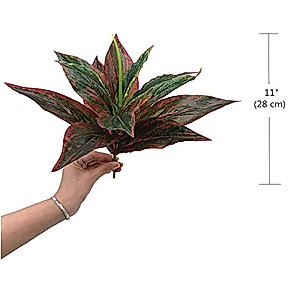 CATTREE Fake Plants Artificial Plant Outdoor Shrubs Faux Grass Plastic Leaves Greenery Bushes Home Garden Wedding Party Decorations Indoor Office Yard UV Resistant Planter Filler Red 2 Pack