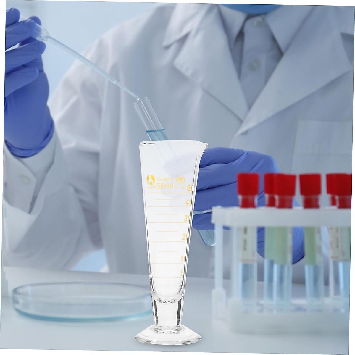 TEHAUX Lab Graduated Measuring Cup Wide Mouth Glass Conical Beaker Liquid Dispenser Cylinder Experiment Tool For Science