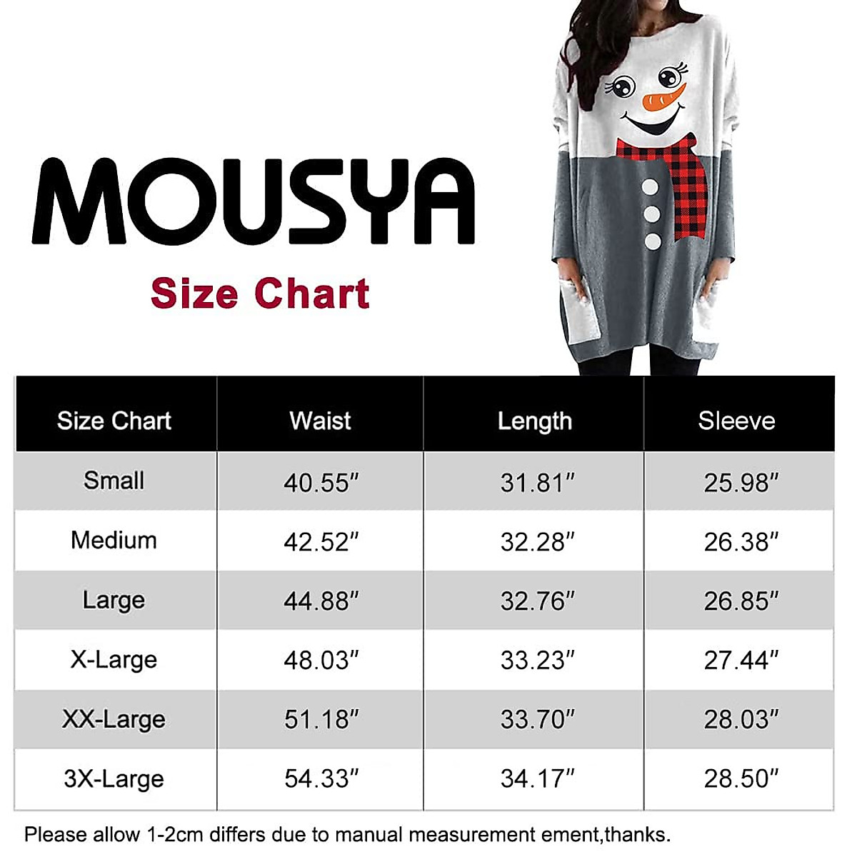 MOUSYA Women Dress Shirt Christmas Long Sleeve Tops Santa Printed Pullover Loose Plus Size T-Shirt Blouse with Pockets (gray white, X-Large)