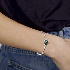 Shamrock St. Patrick's Day Necklace Earrings Ring Bracelet Jewelry Set Green Three Leaf Heart Clover Jewelry Gift for Women (Silver)