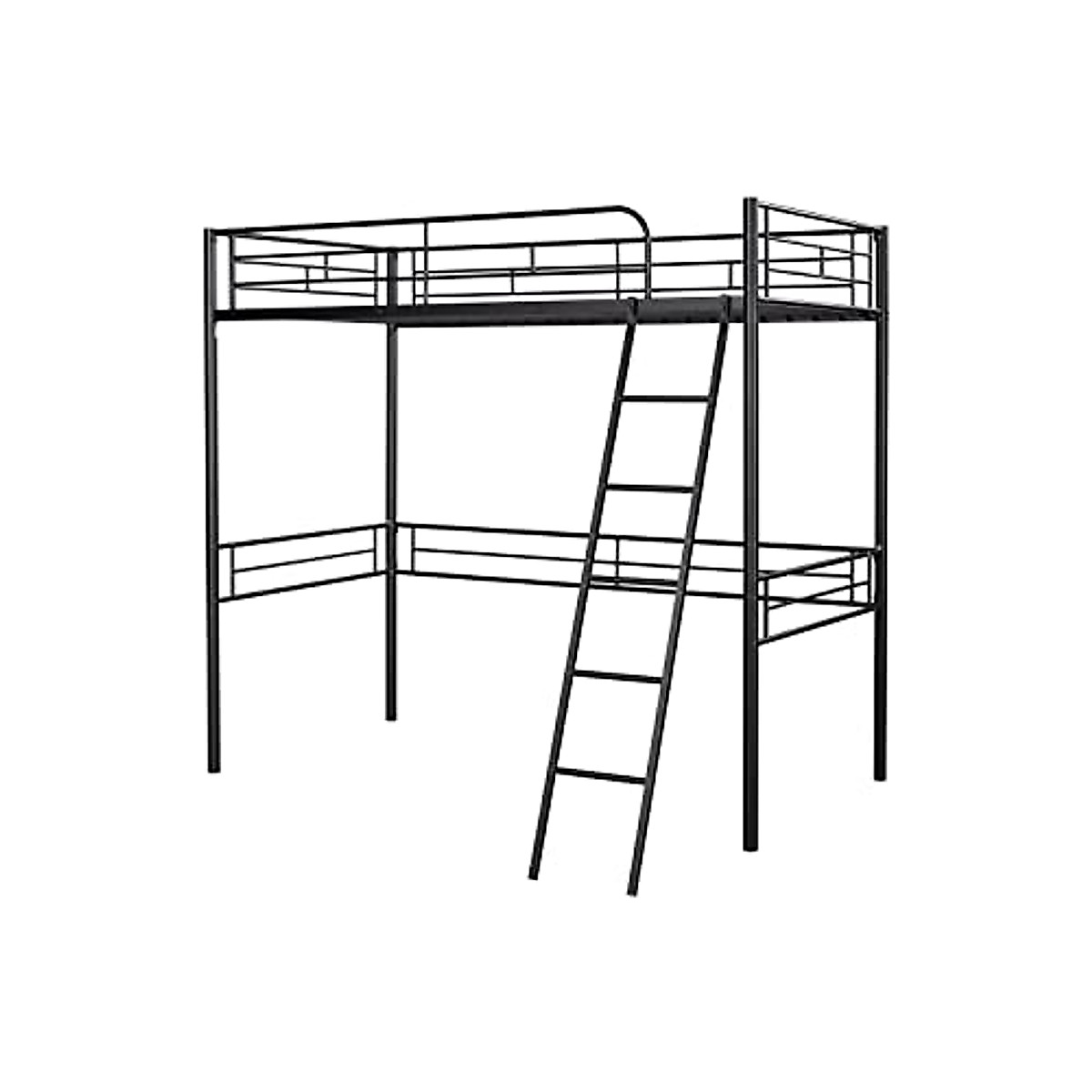 HomSof Twin Loft Metal Heavy Duty High Bunk Bed with Safety Guard Rails and Ladder, No Box Spring Needed, Black