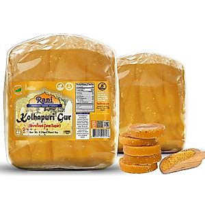 Rani Kolhapuri Gur (Jaggery) 1kg (2.2lbs) ~ Indian Unrefined Raw Cane Sugar, No Color added, Gluten Friendly | Vegan | NON-GMO | No Salt or fillers
