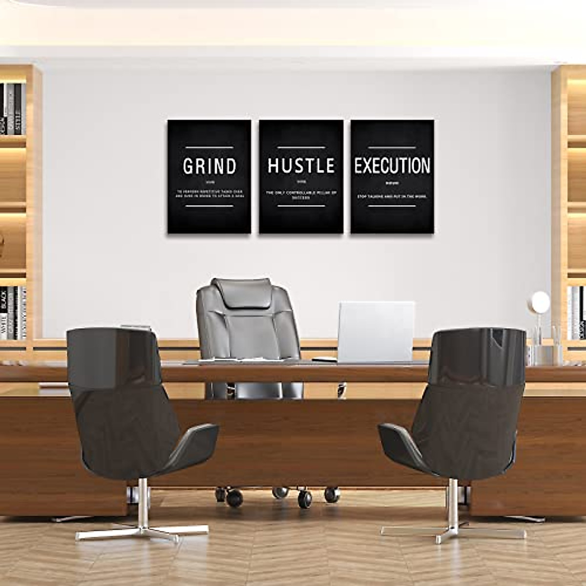 BWSPACE Inspirational Wall Art, Motivational Canvas Wall Art, grind hustle wall art 3 Pieces Wall Art Decorations for Office Living Room and Bedroom Decor (36" W x 16" H, GRIND)
