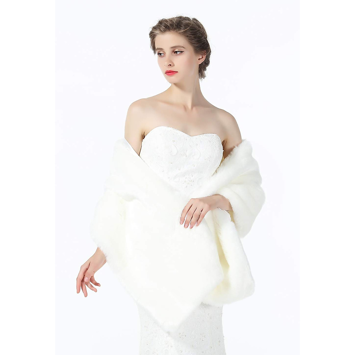 Faux fur Shawl Wrap for Wedding Women Shrug Bridal Stole Winter Cover Up Bridesmaids Cape