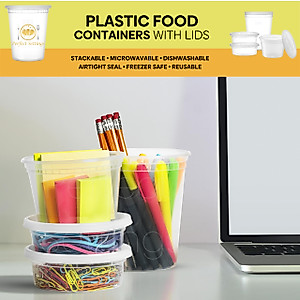 Perfect Settings Plastic Deli Containers with Lids [44 Sets] Variety Pk 8oz, 16oz & 32oz | Leakproof, Freezer Safe Soup & Food Storage | Microwavable Food Containers with Lids