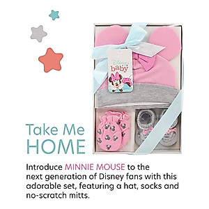 Disney Baby Girls' Minnie Mouse Take Me Home Layette Gift Set - 3 Piece Hat, Booties, and Mittens (Newborn), Size 0-3 Months, Minnie Pink Giftset