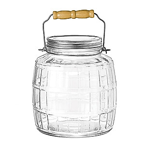 Anchor Hocking 1 Gallon Glass Barrel Jar with Lid (2 piece, brushed metal, screwable)