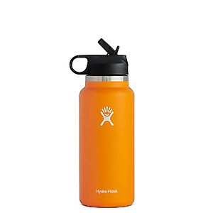 Hydro Flask 32 oz Wide Mouth with Straw Lid Stainless Steel Reusable Water Bottle Clementine - Vacuum Insulated, Dishwasher Safe, BPA-Free, Non-Toxic