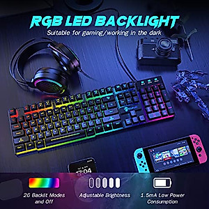 Wired Gaming Keyboard and Mouse Combo with Gaming Mouse Pad and Headset,4 in 1 Gaming Set 100% Full Size LED RGB Light up Ergonomic Gaming Bundle for Teclado Gamer/Computer PC Game/PS4/PS5/XBox Black