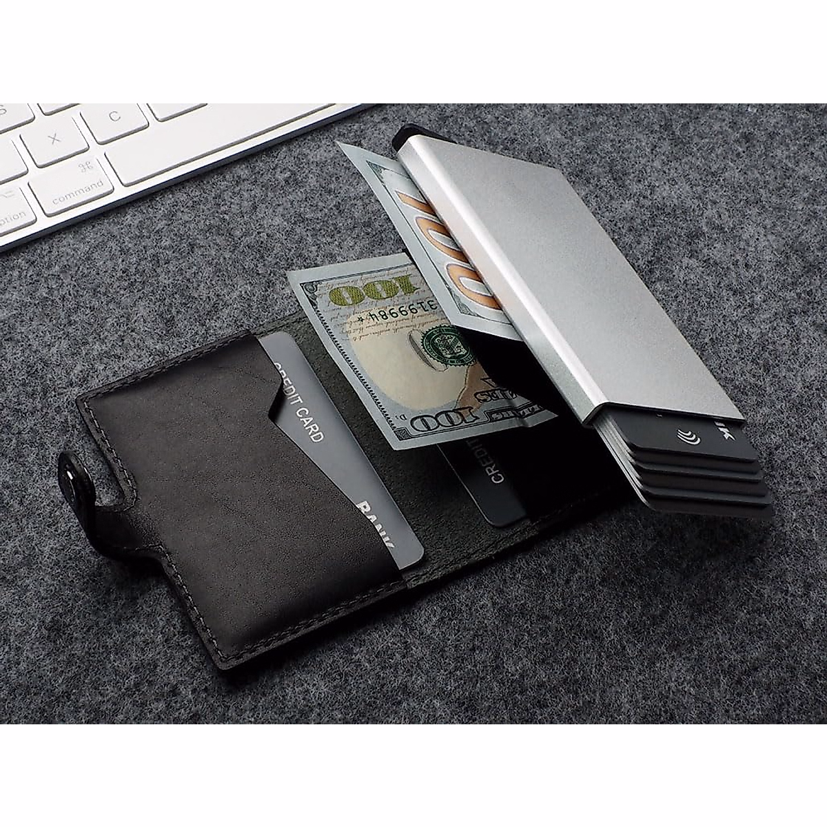 pularys VIKING Mini Wallet - Premium Leather - Black - Snap Fastener - Bank Note Pocket - RFID blocking - Up to 8 Card Slots - Comfortable and Safe - Classic