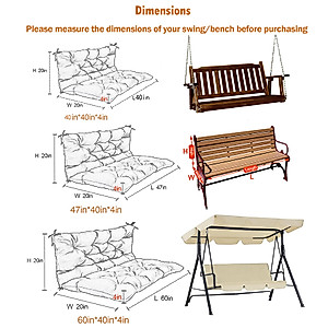 Hsohriif Swing Cushions 2-3 Seater Replacement 60 inch x 40, Outdoor Thicken 4" Porch Swing Cushions, Waterproof Bench Cushion with Backrest, Backyard Garden Furniture Porch Swing Cushions, Cyan