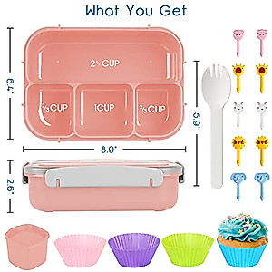 Zekloca Bento Box, 1300ML 4 Compartment Lunch Box Kids, Leak-Proof Design, Microwave/Dishwasher/Freezer Safe, BPA Free, Pink